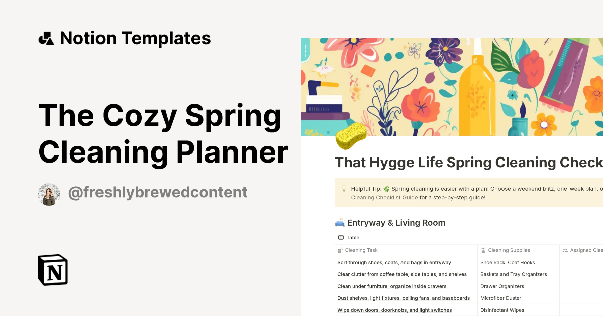The Cozy Spring Cleaning Planner Template by FreshlyBrewedContent ...