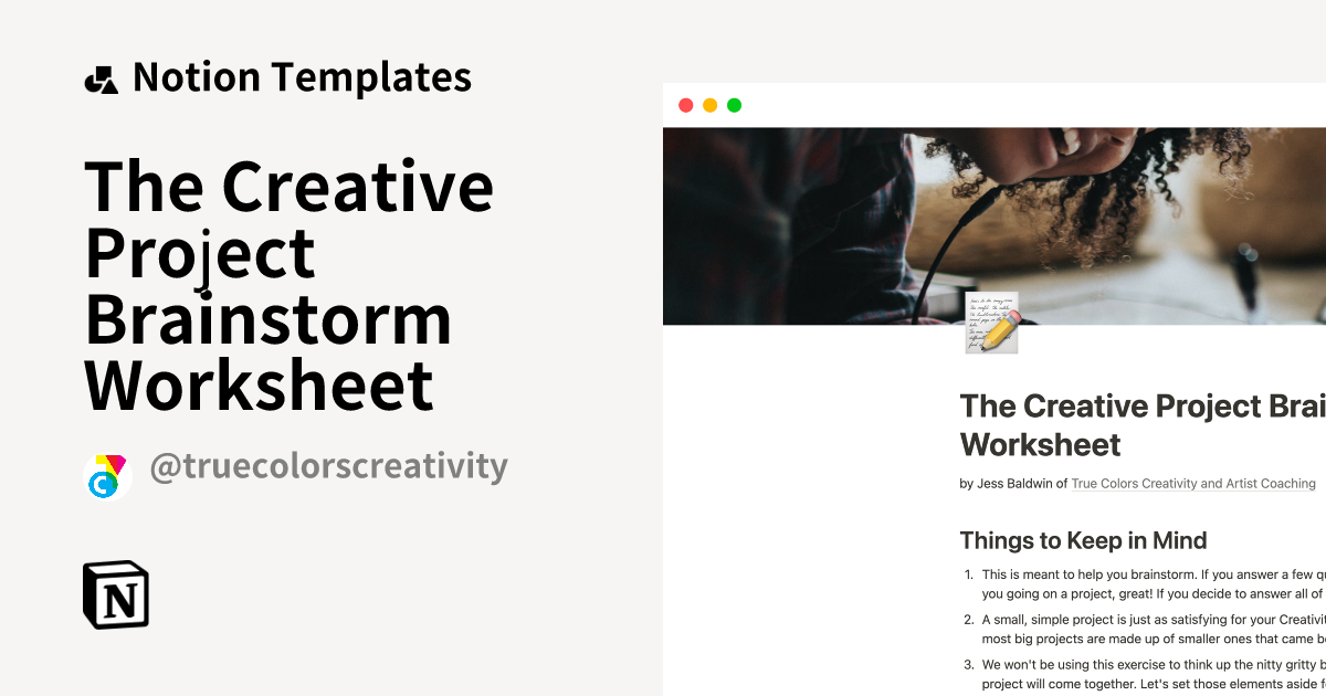 The Creative Project Brainstorm Worksheet Template | Notion Marketplace