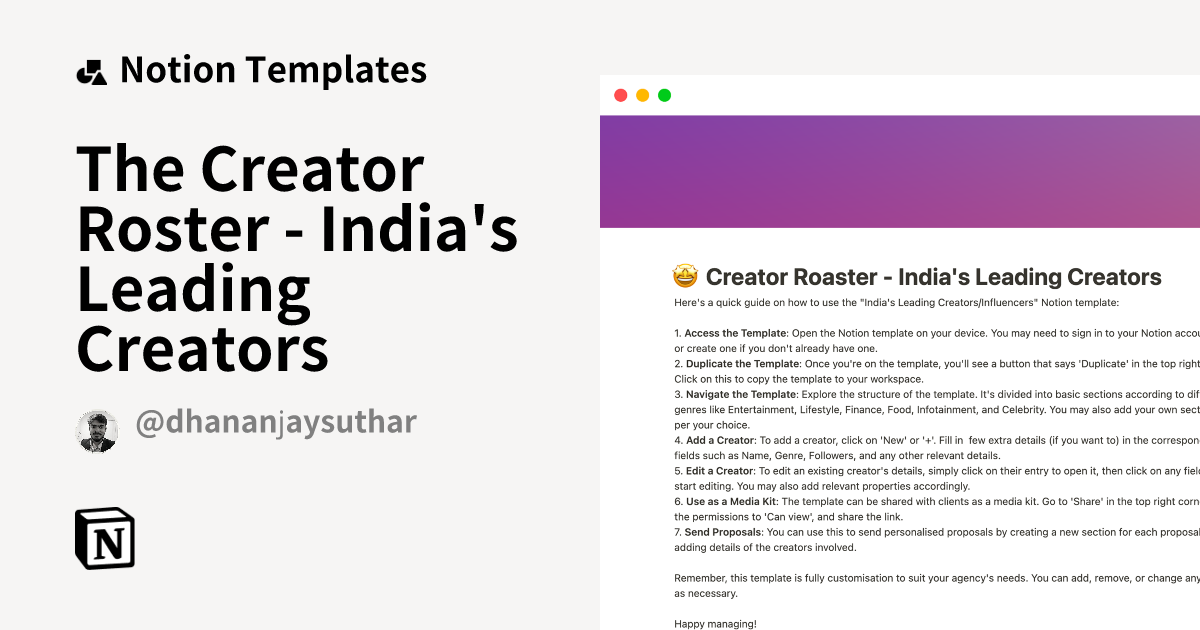 The Creator Roster - India's Leading Creators Template by Dhananjay ...