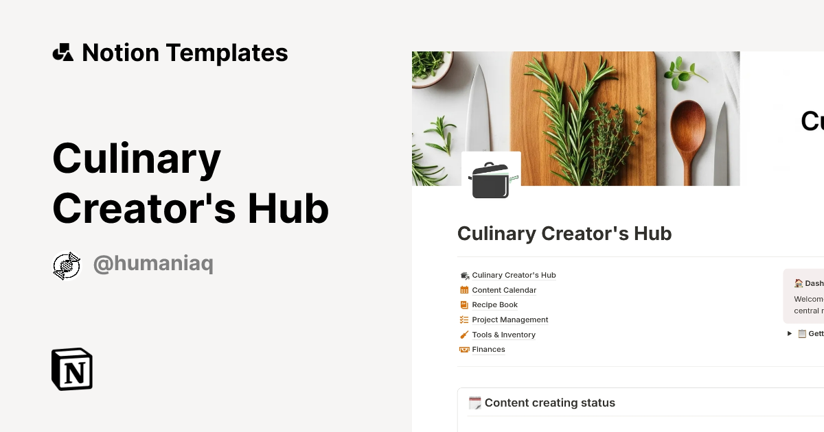 Culinary Creator's Hub Template | Notion Marketplace