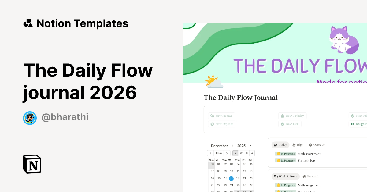 The Daily Flow journal 2026 Template by Bharathi | Notion Marketplace