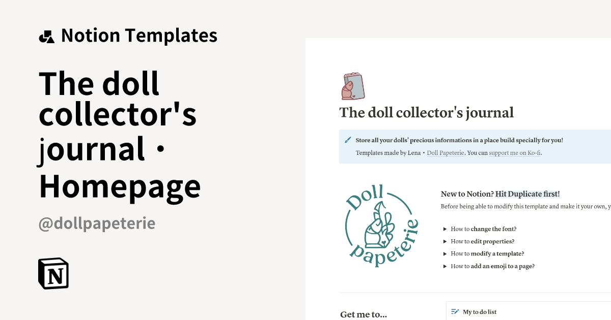 The doll collector's journal・Homepage Template | Notion Marketplace