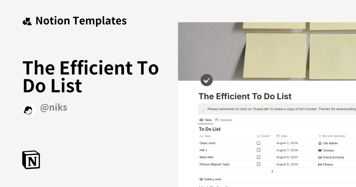 The Efficient To Do List Template by Niks | Notion Marketplace