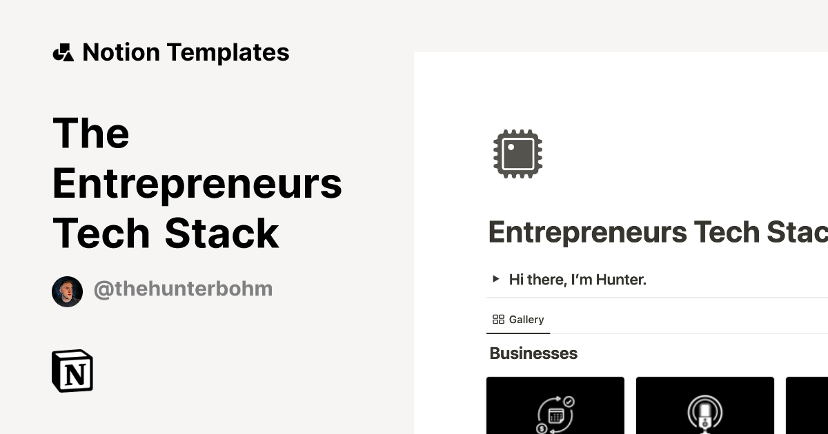The Entrepreneurs Tech Stack Template by Hunter Bohm | Notion Marketplace