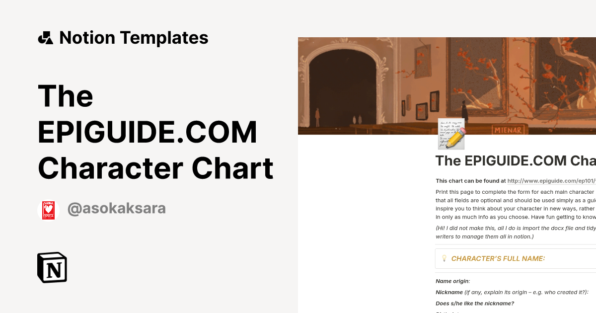 The EPIGUIDE.COM Character Chart Template | Notion Marketplace