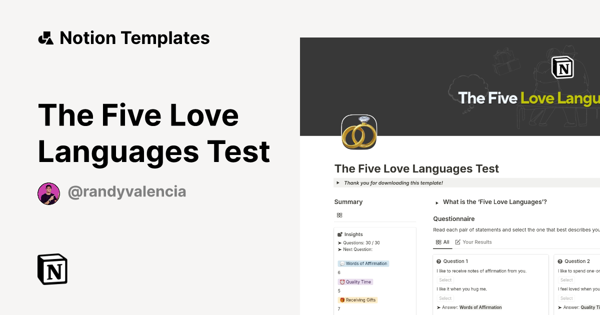 The Five Love Languages Test Template by Randy Valencia | Notion ...