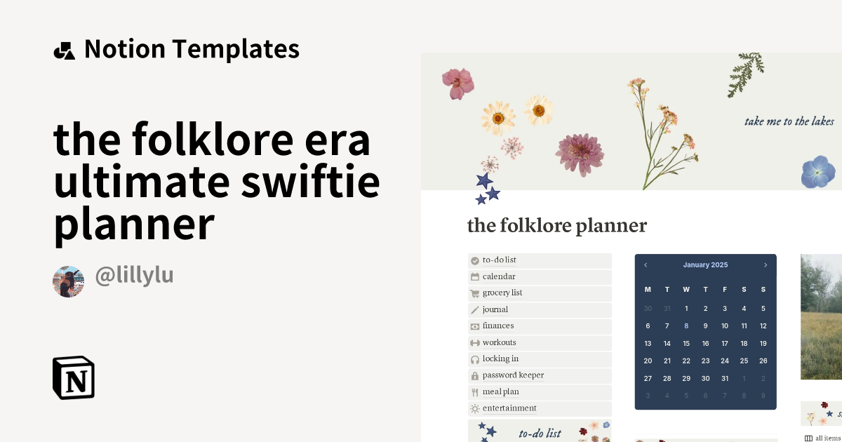 the folklore era ultimate swiftie planner Template | Notion Marketplace
