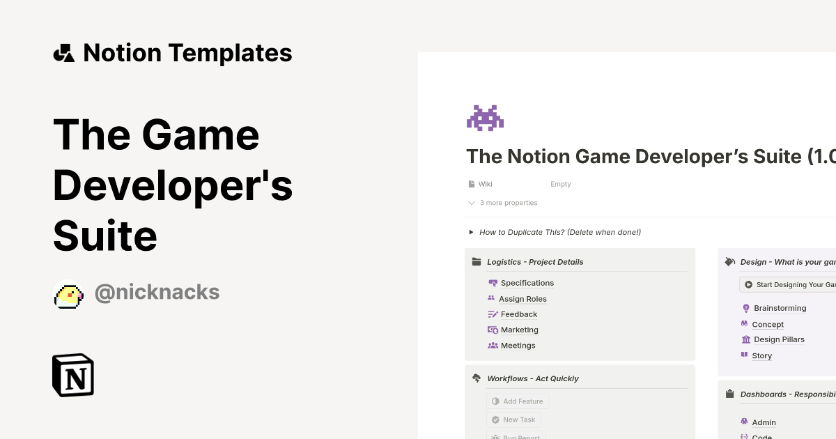 The Game Developer's Suite Template | Notion Marketplace