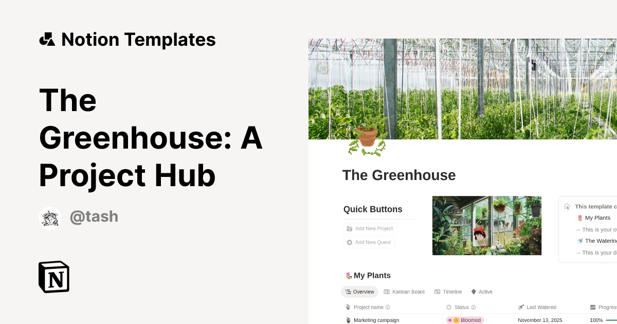 The Greenhouse: A Project Hub Template | Notion Marketplace