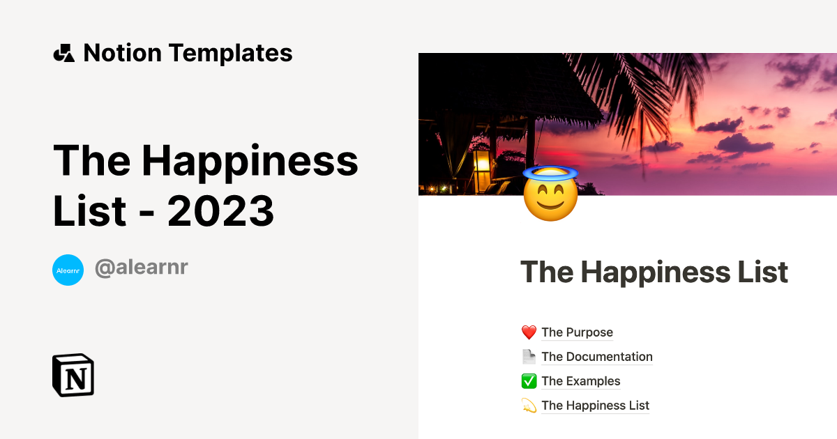 The Happiness List - 2023 Template by Alearnr | Notion Marketplace