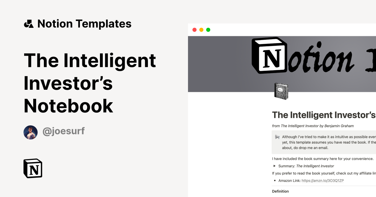 The Intelligent Investor’s Notebook Template by Joesurf | Notion ...