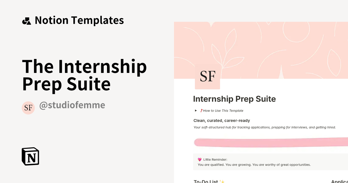 The Internship Prep Suite Template by Studio Femme | Notion Marketplace