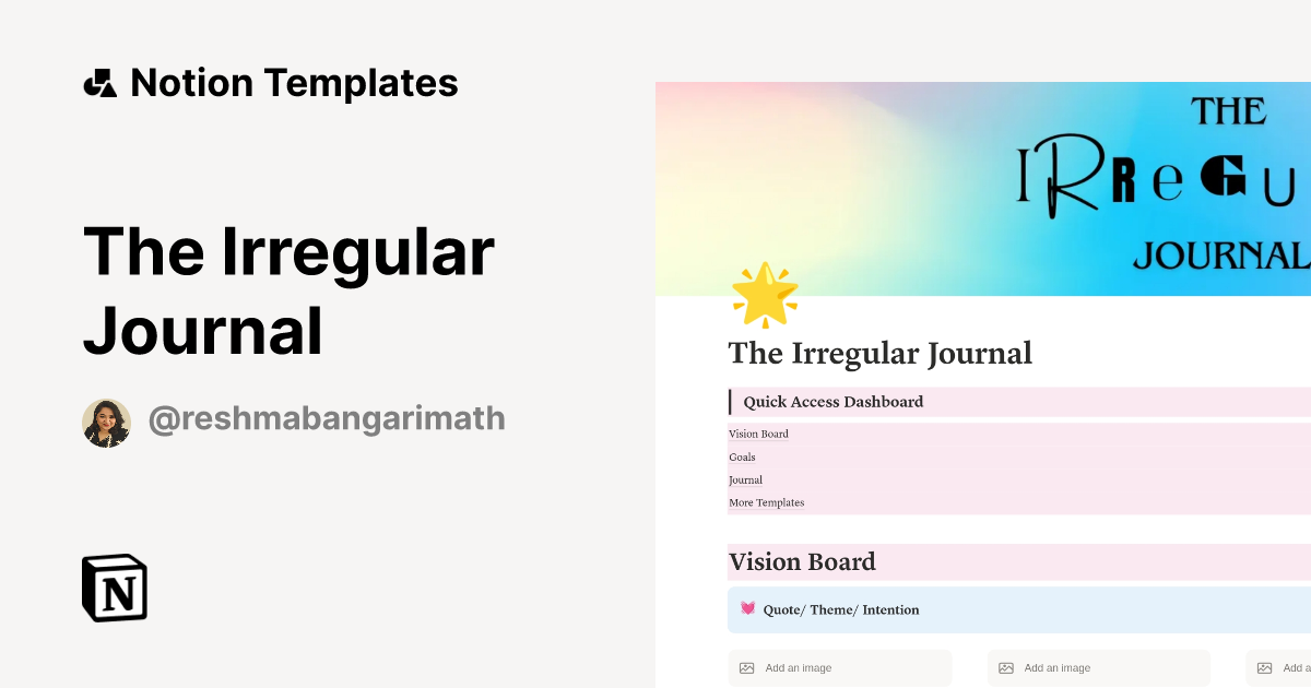 The Irregular Journal Template by Reshma Bangarimath | Notion Marketplace