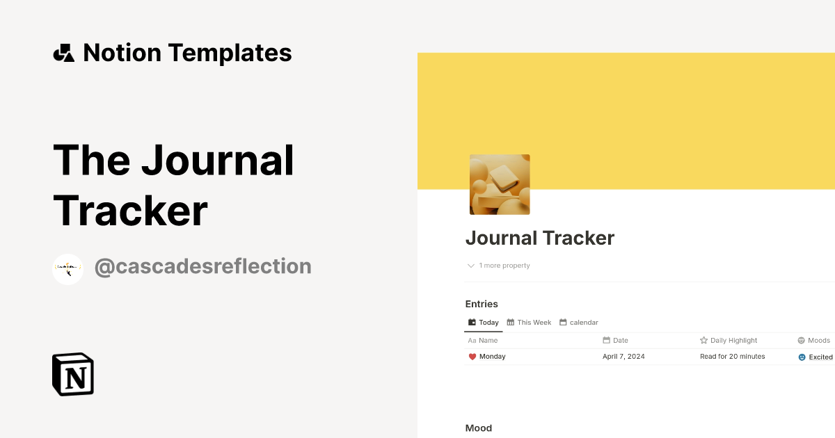 The Journal Tracker Template by CascadesReflection | Notion Marketplace