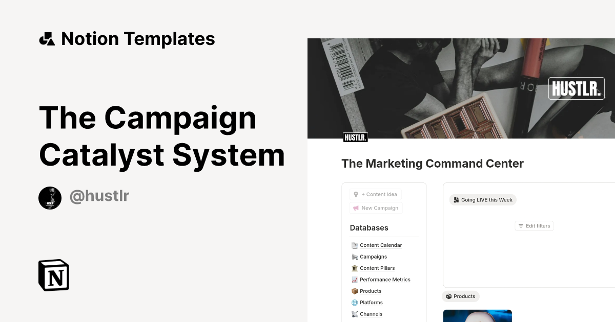 The Campaign Catalyst System Template by Hustlr. | Notion Marketplace