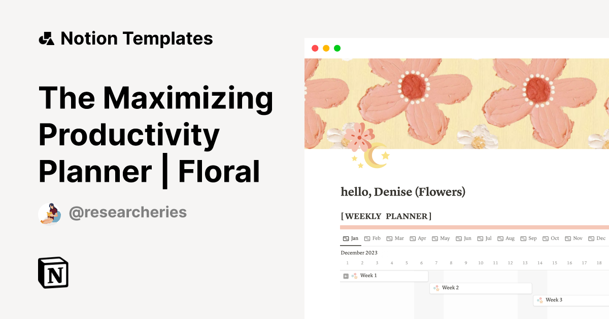 The Maximizing Productivity Planner | Floral Template | Notion Marketplace