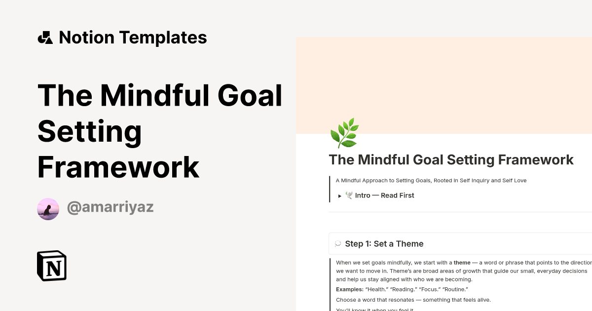 The Mindful Goal Setting Framework Template | Notion Marketplace