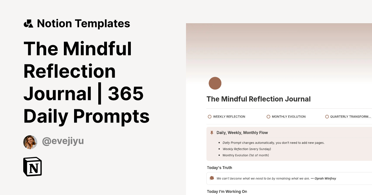 The Mindful Reflection Journal | 365 Daily Prompts Template | Notion ...