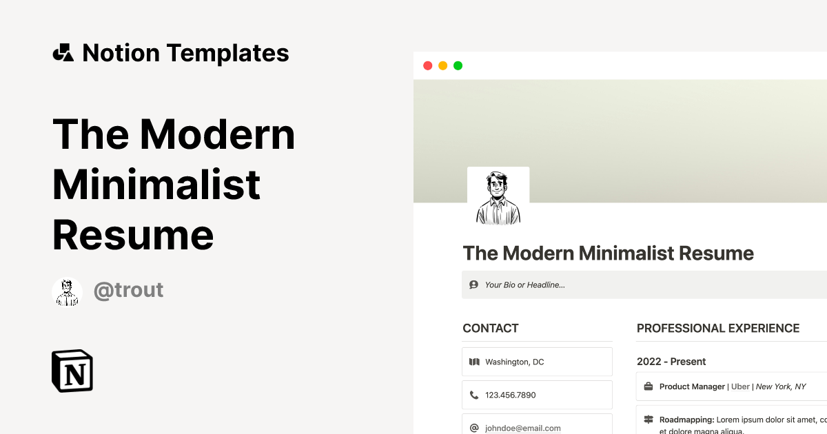 The Modern Minimalist Resume Template by Trout | Notion Marketplace