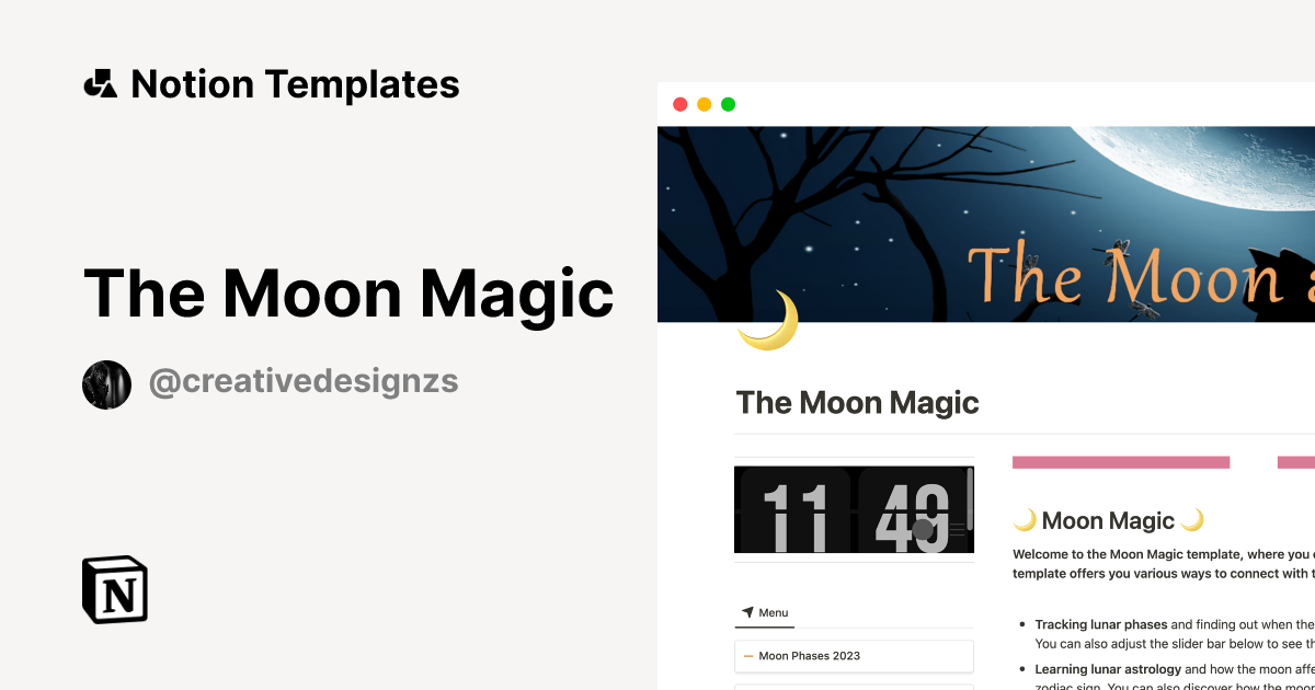 The Moon Magic Template by Creative Designzs | Notion Marketplace