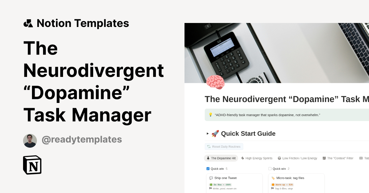 The Neurodivergent “Dopamine” Task Manager Template | Notion Marketplace