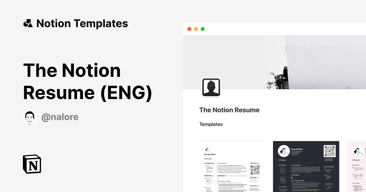 The Notion Resume (ENG) Template | Notion Marketplace