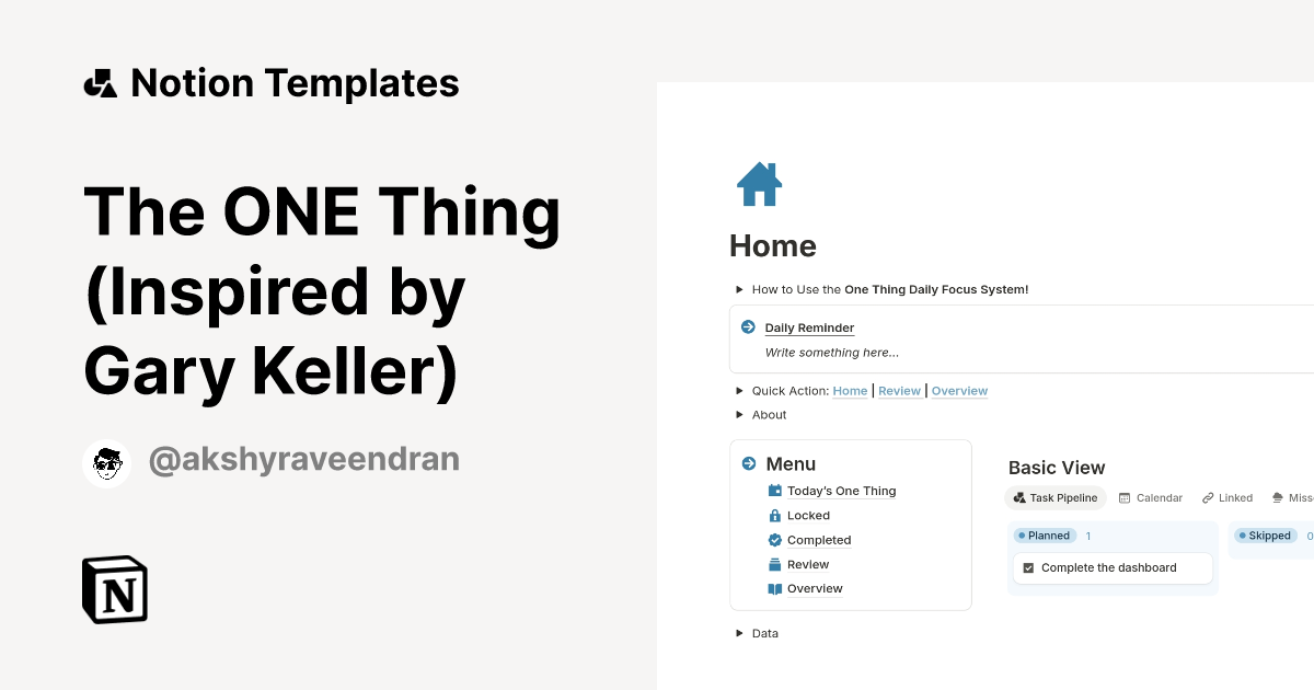 The ONE Thing (Inspired by Gary Keller) Template | Notion Marketplace