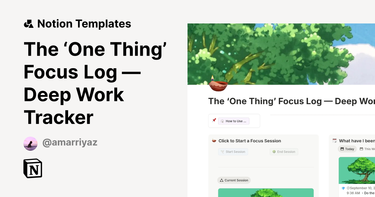 The ‘One Thing’ Focus Log — Deep Work Tracker Template | Notion Marketplace