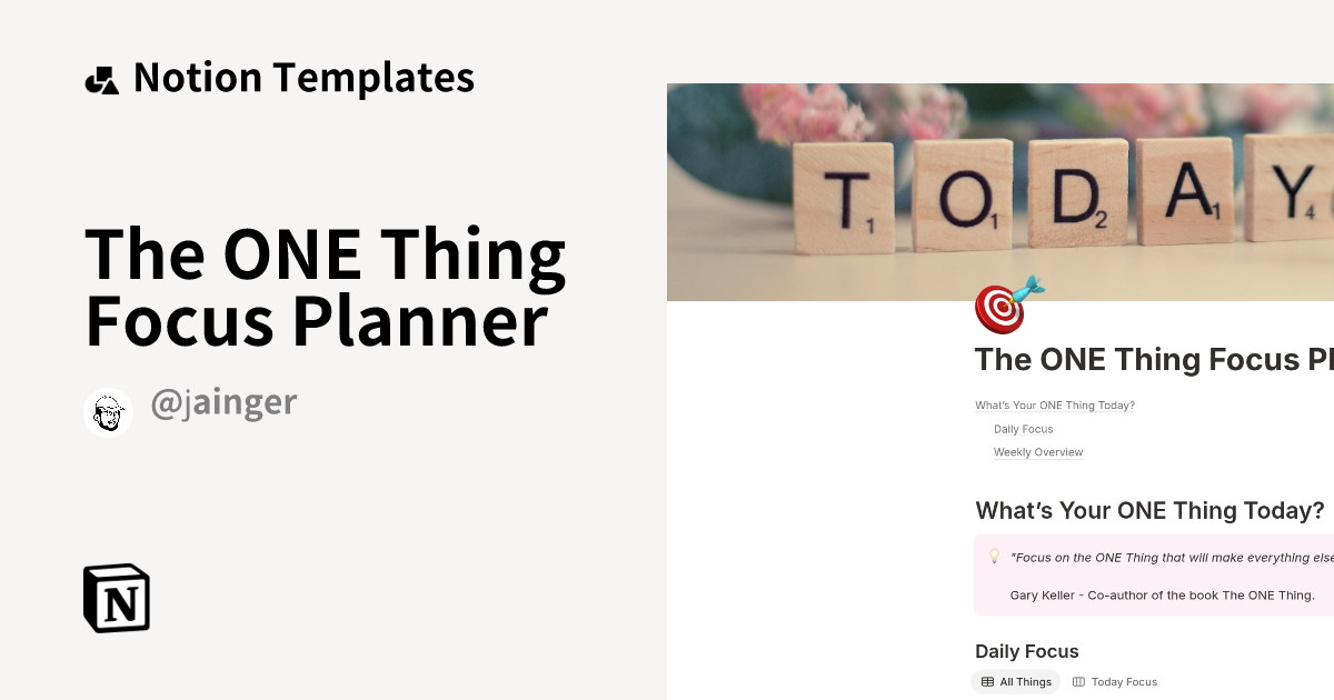 The ONE Thing Focus Planner Template by Jakub Inger | Notion Marketplace
