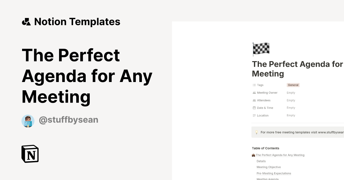 The Perfect Agenda for Any Meeting Template by Stuff by Sean | Notion ...
