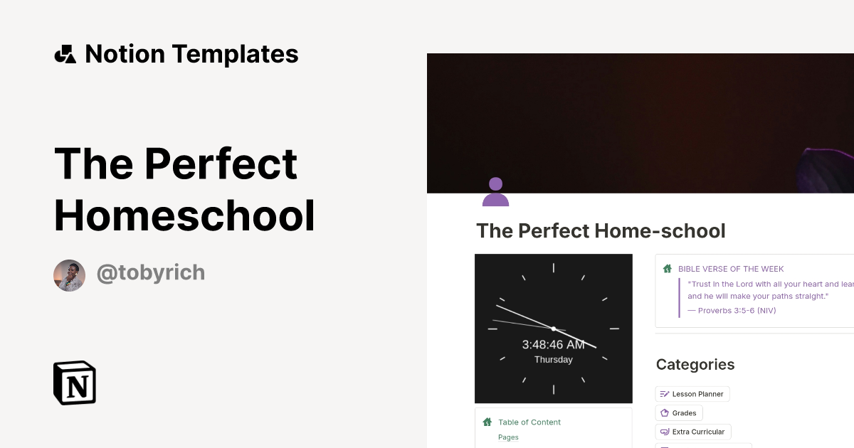The Perfect Homeschool Template by Toby Rich | Notion Marketplace