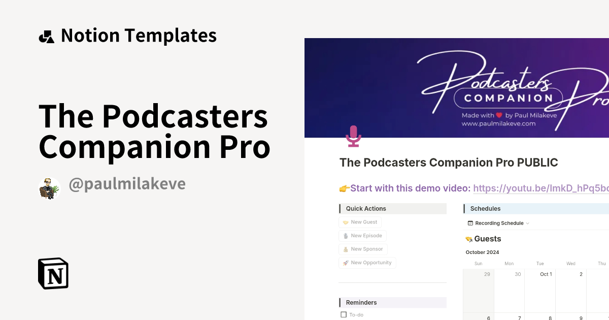 The Podcasters Companion Pro Template by Paul Milakeve | Notion Marketplace