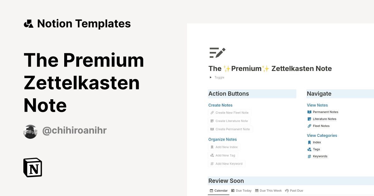 The Premium Zettelkasten Note Template | Notion Marketplace