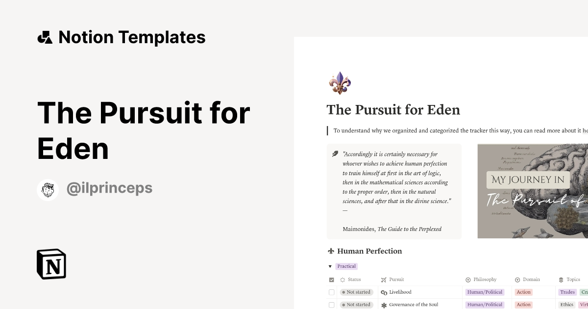 The Pursuit for Eden Template by Menaחem Berrebi | Notion Marketplace