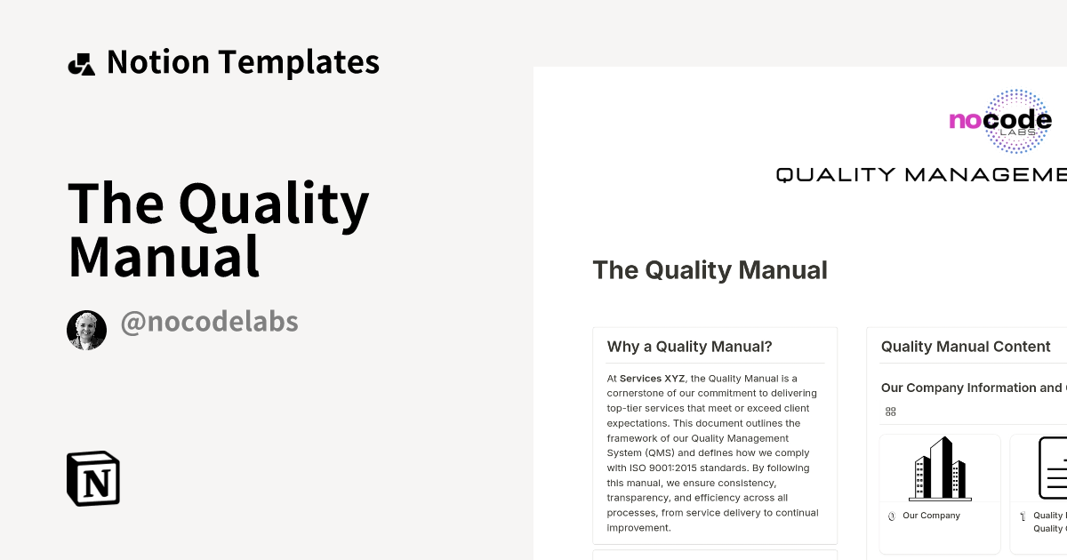 The Quality Manual Template | Notion Marketplace
