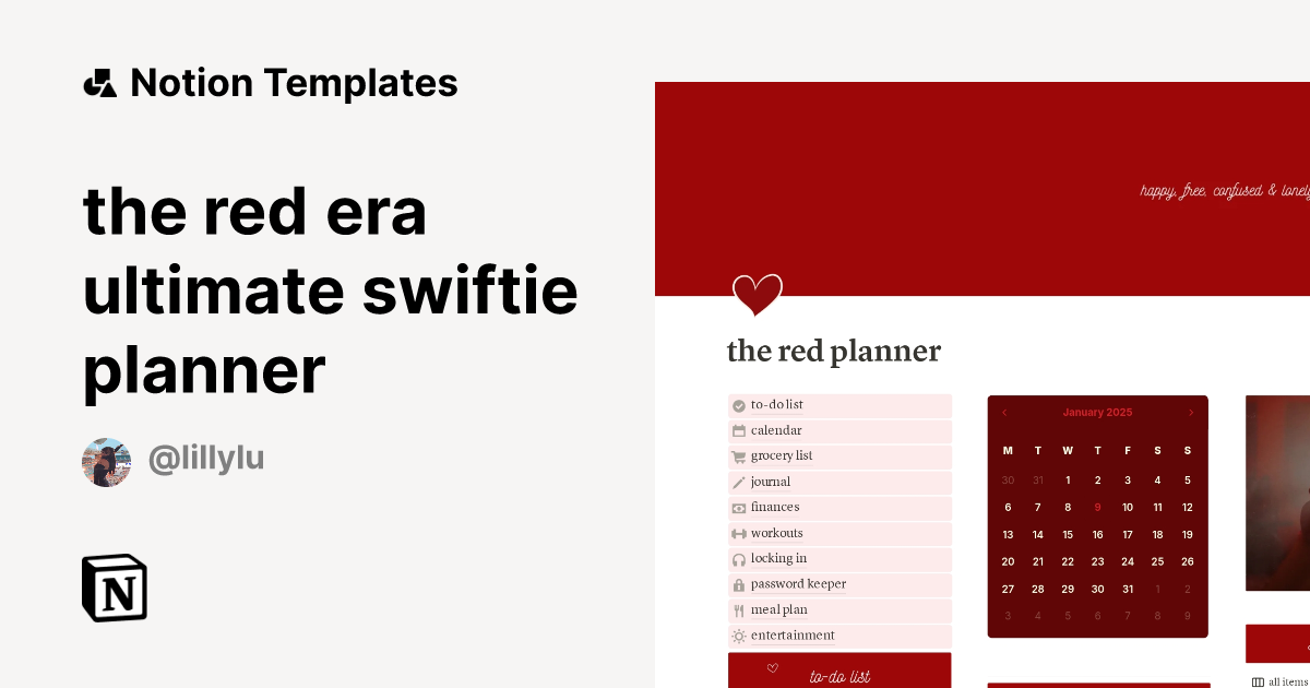 the red era ultimate swiftie planner Template by lillylu | Notion ...
