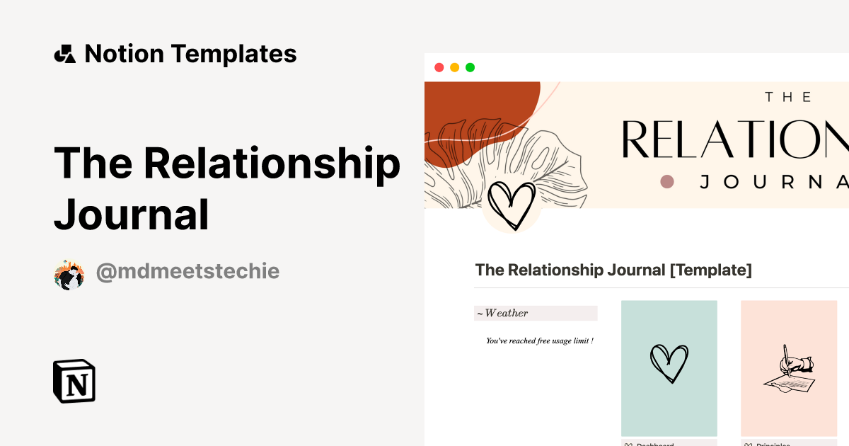 The Relationship Journal Template by MD Meets Techie | Notion Marketplace
