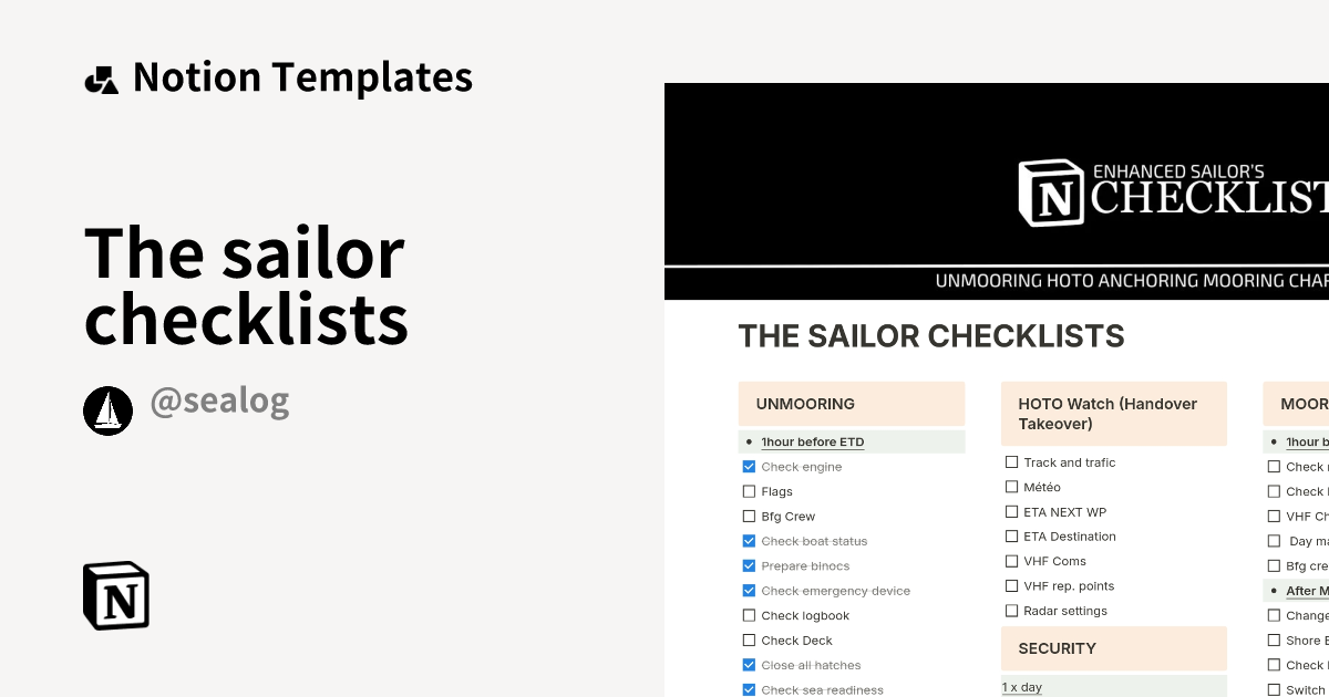 The sailor checklists Template | Notion Marketplace