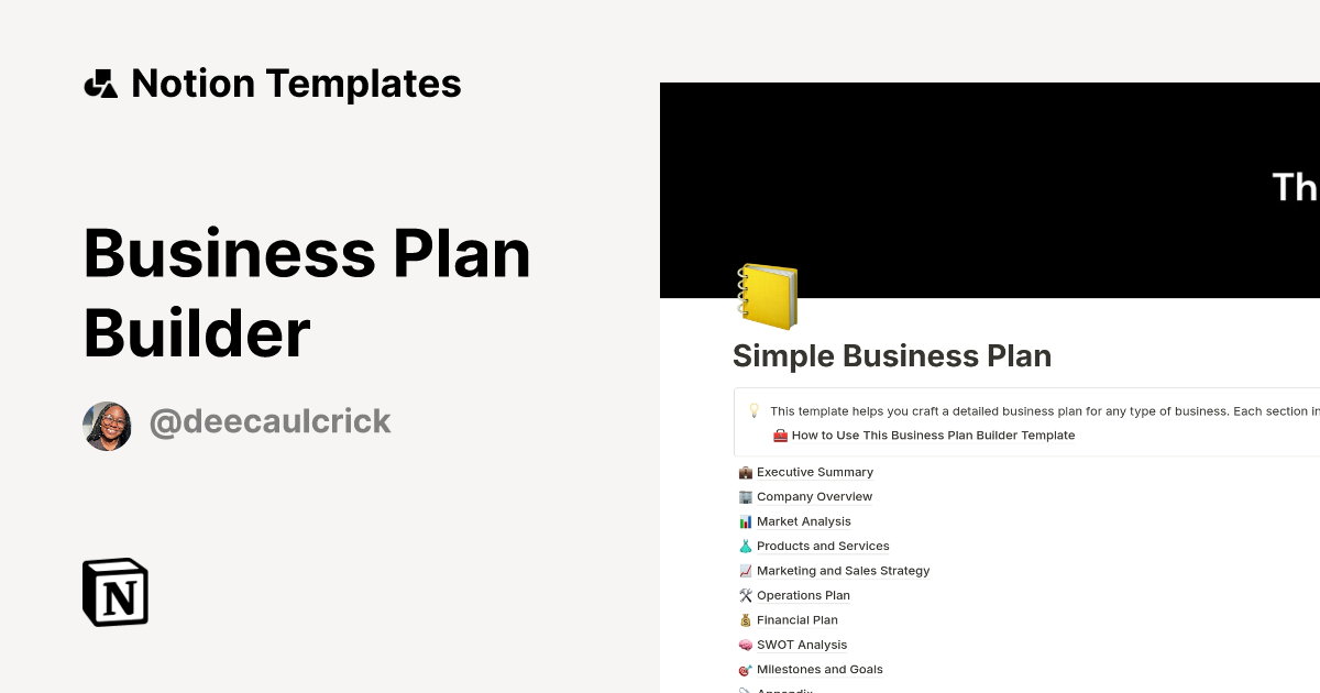 Business Plan Builder Template by Dee Caulcrick | Notion Marketplace
