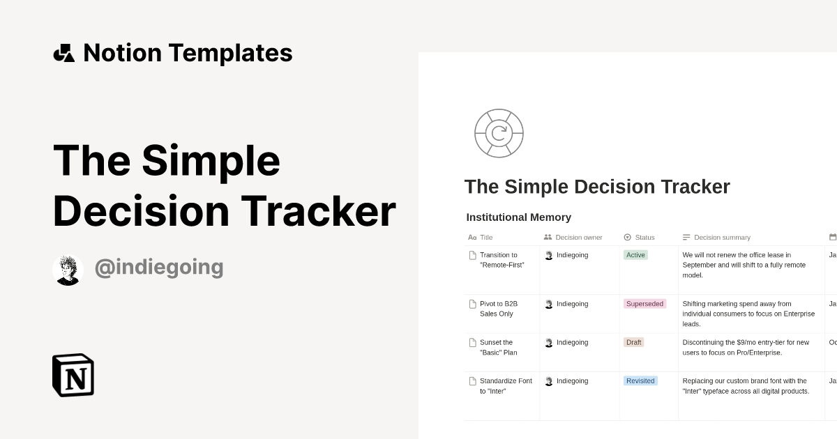 The Simple Decision Tracker Template | Notion Marketplace