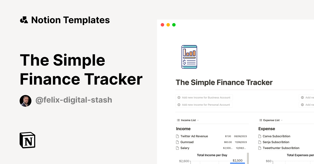 The Simple Finance Tracker Template by Felix' Digital Stash | Notion ...