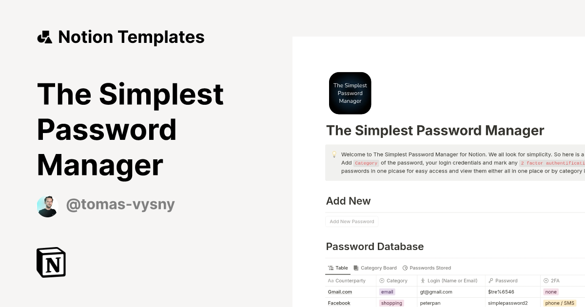 The Simplest Password Manager Template by Tomas Vysny | Notion Marketplace