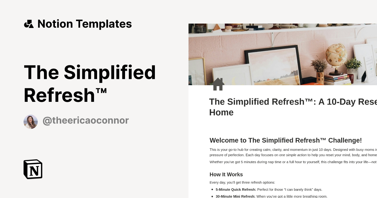 The Simplified Refresh™ Template by Erica O'Connor | Notion Marketplace