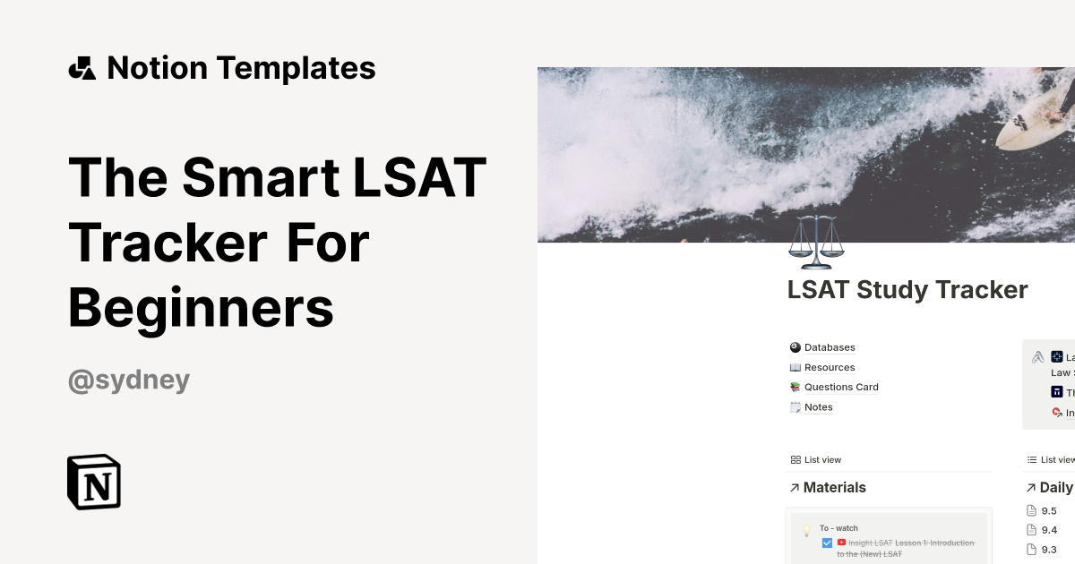 The Smart LSAT Tracker For Beginners Template by Sydney | Notion Marketplace