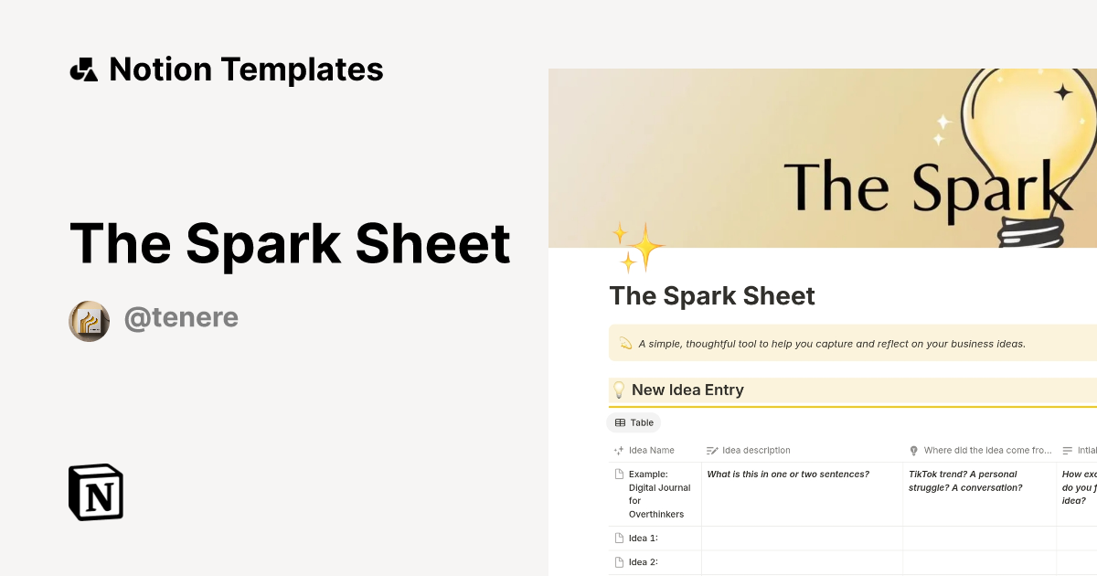 The Spark Sheet Template by Tenēre | Notion Marketplace