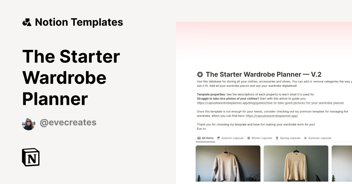The Starter Wardrobe Planner Template | Notion Marketplace