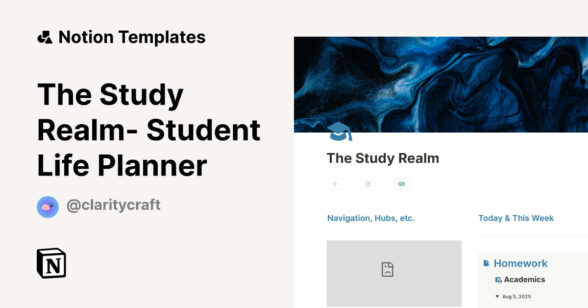 The Study Realm- Student Life Planner Template | Notion Marketplace