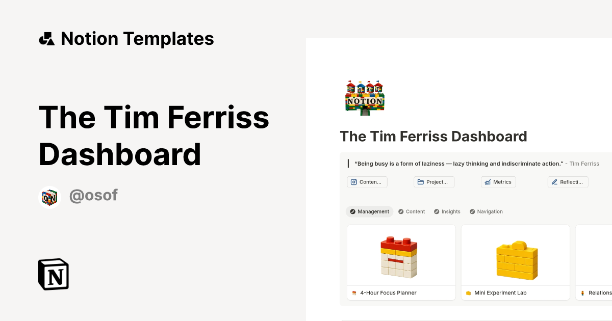 The Tim Ferriss Dashboard Template | Notion Marketplace