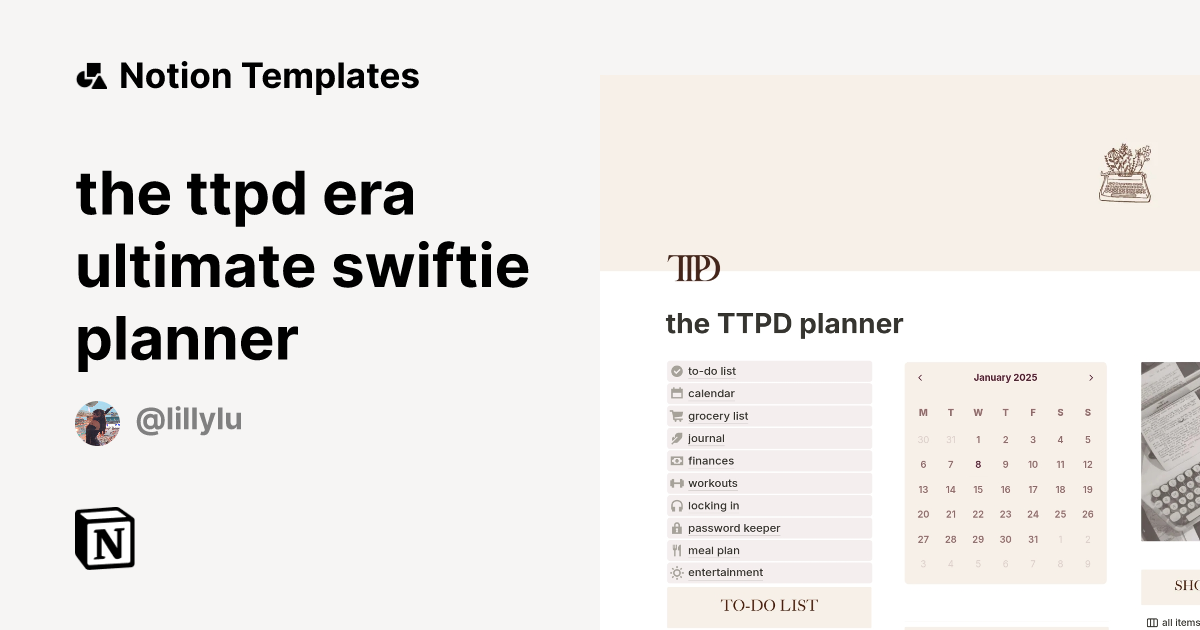 the ttpd era ultimate swiftie planner Template by lillylu | Notion ...