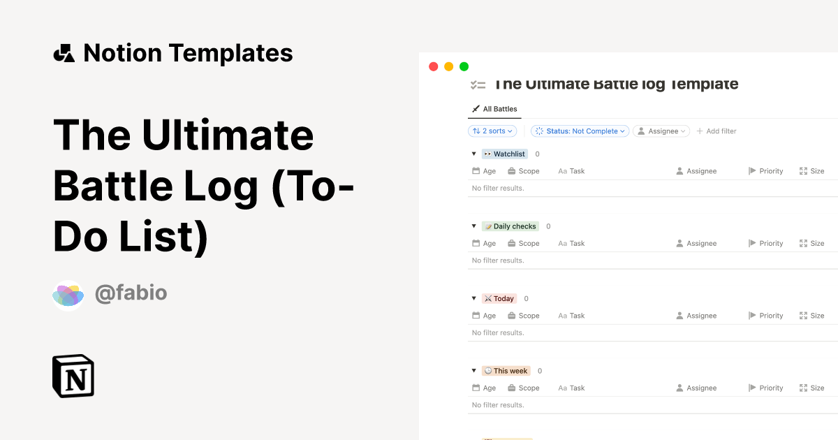 The Ultimate Battle Log (To-Do List) Template by Fabio Longano | Notion ...